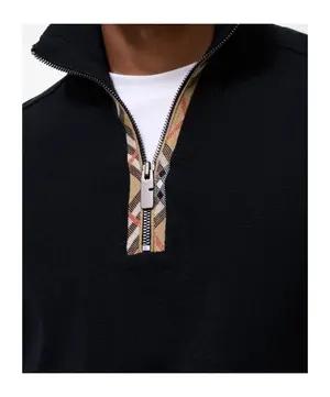 Burberry Check Trim Wool Half-zip Sweater