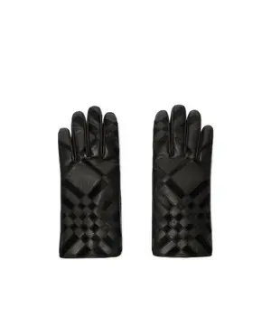 Burberry Check Intarsia Leather Gloves - Black
