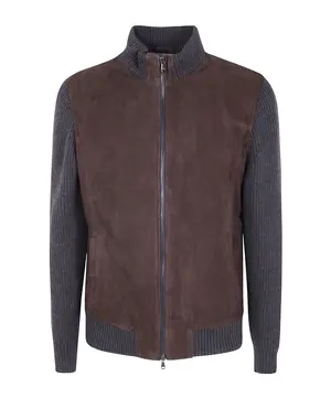 BARBA NAPOLI Zippered Patchwork Leather Jacket