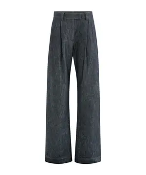 Brunello Cucinelli Sparkling No-fade Denim Loose Curved Trousers With Monili - Black