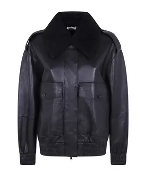 P.a.r.o.s.h Long-sleeve Leather Jacket With A Lapel Collar