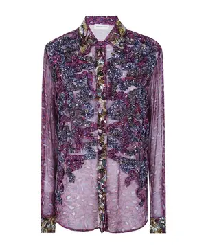 Dries Van Noten Sheer Chiffon Sequin Embellished Shirt