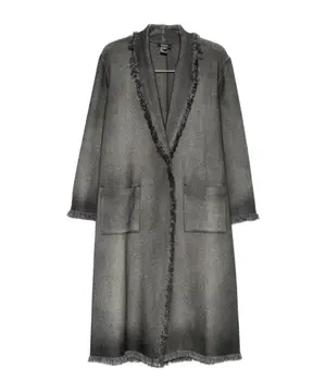 Avant Toi Fringed-trim Herringbone-weave Coat - Black