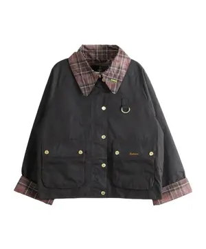 Barbour Icons Tartan Collar Spey Waxed Jacket - Black
