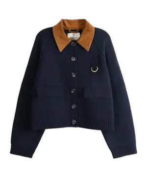 Barbour Contrast Collar Cropped Knit Jacket