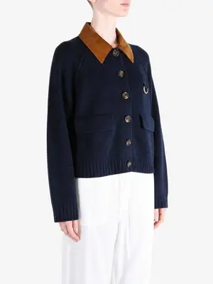 Barbour Contrast Collar Cropped Knit Jacket
