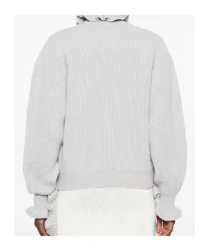 Blumarine Ruffled High-neck Long-sleeve Knit Top