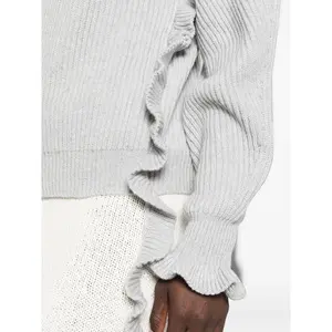 Blumarine Ruffled High-neck Long-sleeve Knit Top