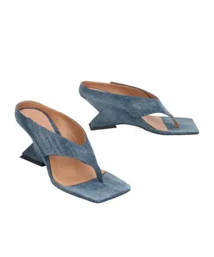 Attico Asymmetric Wedge Thong Sandals - Blue