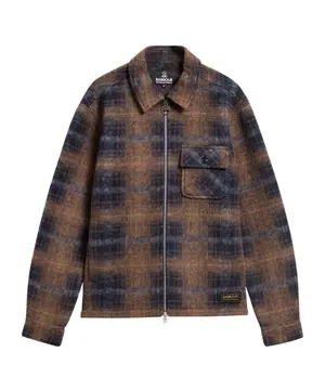 Barbour Plaid Wool-blend Zip-up Overshirt Jacket - Navy
