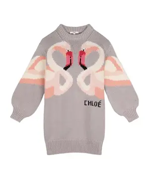 Chloé Flamingo Intarsia Knitted Sweater Dress - Grey