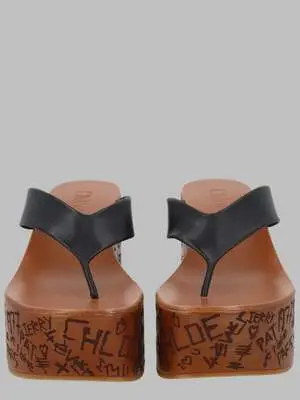 Chloé Leather Maxime Wedge Thong Slides