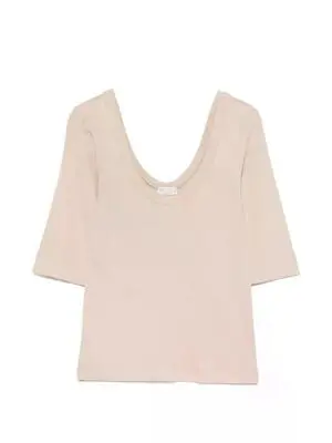 Brunello Cucinelli Scoop-neck Elbow-sleeve T-shirt - Neutrals