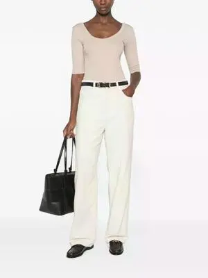 Brunello Cucinelli Scoop-neck Elbow-sleeve T-shirt - Neutrals