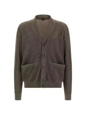 Brioni Shawl-neck Vanisé-weave Cardigan - Brown