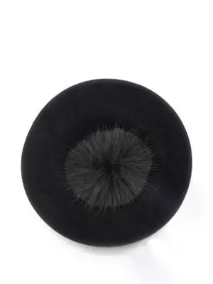Borsalino Pompom-detail Wool Beret - Black