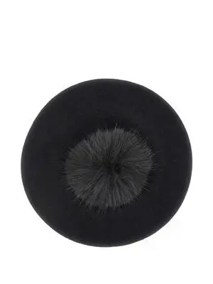 Borsalino Pompom-detail Wool Beret - Black