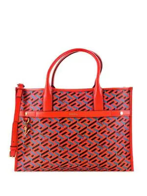 Versace Top Handle La Greca Signature Coated Canvas Medium Tote Bag - Red