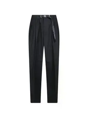 WHITE SAND Belted Pleated Trousers - Black