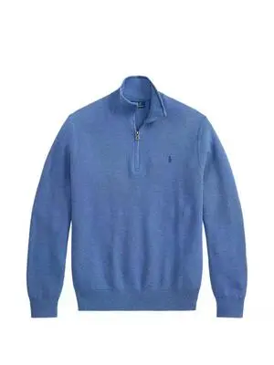 Polo Ralph Lauren Mesh-knit Cotton Quarter-zip Jumper - Blue