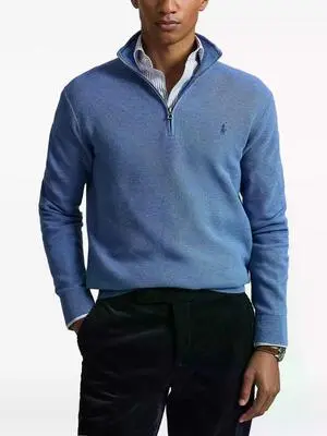 Polo Ralph Lauren Mesh-knit Cotton Quarter-zip Jumper - Blue