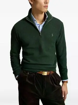 Polo Ralph Lauren Mesh-knit Cotton Quarter-zip Jumper - Green