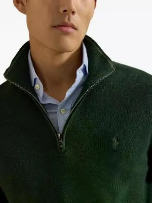 Polo Ralph Lauren Mesh-knit Cotton Quarter-zip Jumper - Green