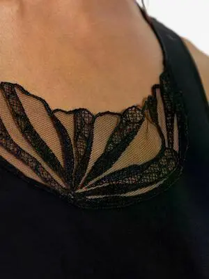 Hanro Lace-trim Cotton Scoop Neck Top - Black