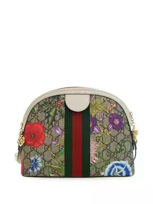 Gucci 2016-2026 Small Gg Supreme Web Flora Ophidia Dome Crossbody Bag - Neutrals