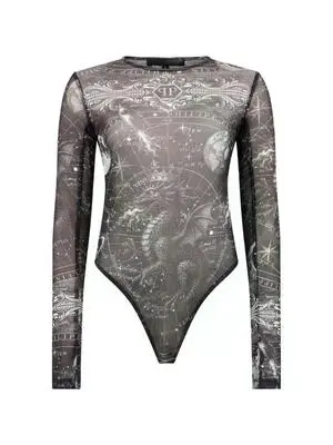 Philipp Plein Zodiac-print Tulle Bodysuit - Black