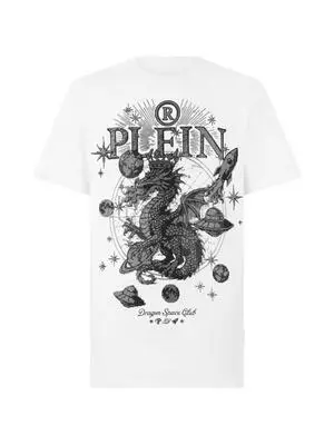 Philipp Plein Rhinestone-embellished Dragon-print T-shirt - White