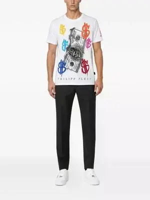 Philipp Plein Round Neck T-shirt Dollar Logo - White