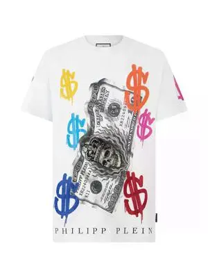 Philipp Plein Round Neck T-shirt Dollar Logo - White