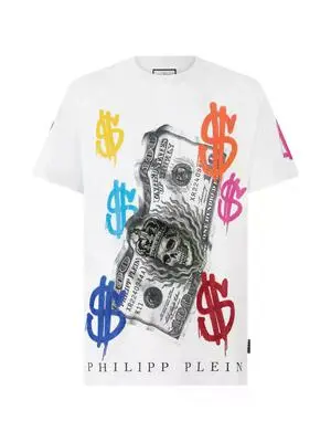Philipp Plein Round Neck T-shirt Dollar Logo - White