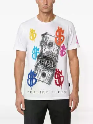 Philipp Plein Round Neck T-shirt Dollar Logo - White