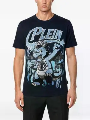 Philipp Plein Round Neck T-shirt Big Dragon Stones - Blue