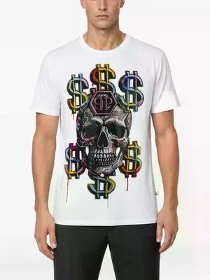 Philipp Plein Round Neck T-shirt Dollar Skull Stones