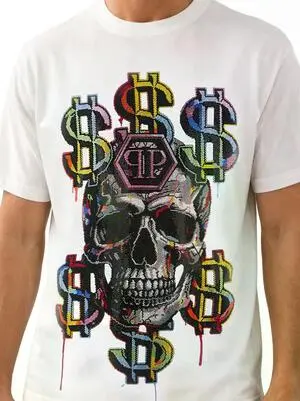 Philipp Plein Round Neck T-shirt Dollar Skull Stones