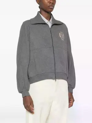 Brunello Cucinelli Logo-embroidered Zip-up Hoodie - Grey