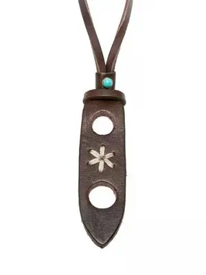 ERALDO Flower-embroidered Leather Glasses Necklace - Brown