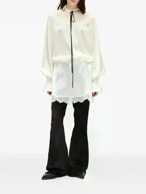 ANN DEMEULEMEESTER Silk Satin Lace-trim Ruffled Mini Dress