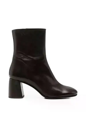 POEVE Square-toe Leather Ankle Boots - Brown