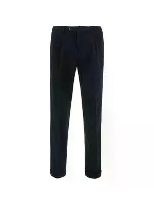 MICHAEL COAL Pleated Turn-up Chino Trousers - Blue