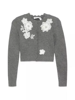 SELF-PORTRAIT Floral-applique Cropped Cardigan