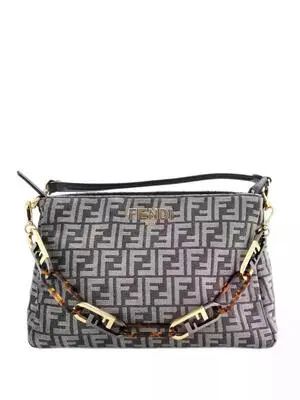 Fendi O'lock Zip Shoulder Bag Zucca Chenille Hobo Bag - Grey