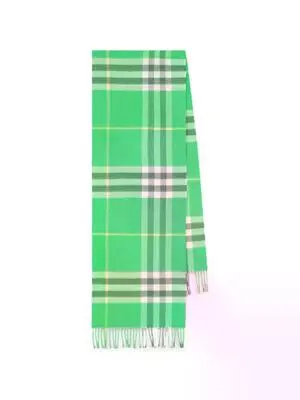 Burberry Check Fringed Scarf - Green