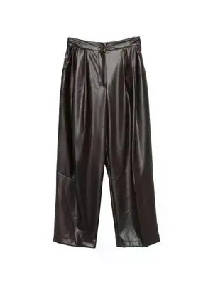 Dixie Pleated Faux-leather Trousers - Brown