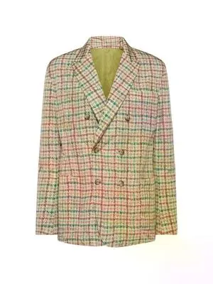 PIERRE-LOUIS MASCIA Integra Double-breasted Plaid Jacket - Neutrals