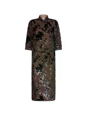 PIERRE-LOUIS MASCIA Floral Velvet Mandarin-collar Dress - Brown