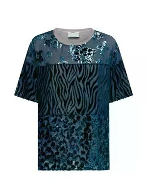 PIERRE-LOUIS MASCIA Mixed-pattern Devoré T-shirt - Blue